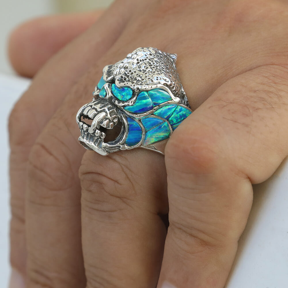 Monster Ring made of 925 Sterling Silver with Blue Opals - VY Jewelry