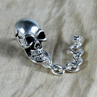 Skull Chain Stud 925 Sterling Silver Earrings - VY Jewelry