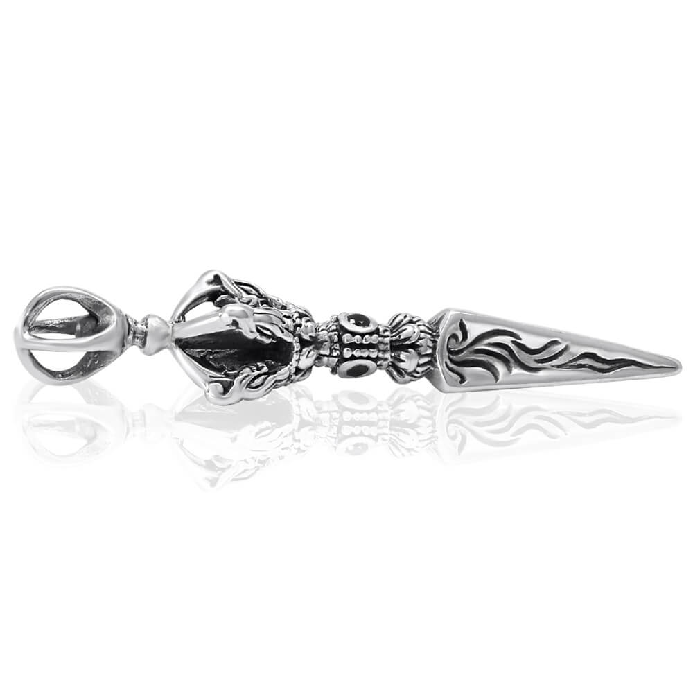 Phurba Pendant - 925 Silver set with Black Cubic Zirconia - VY Jewelry