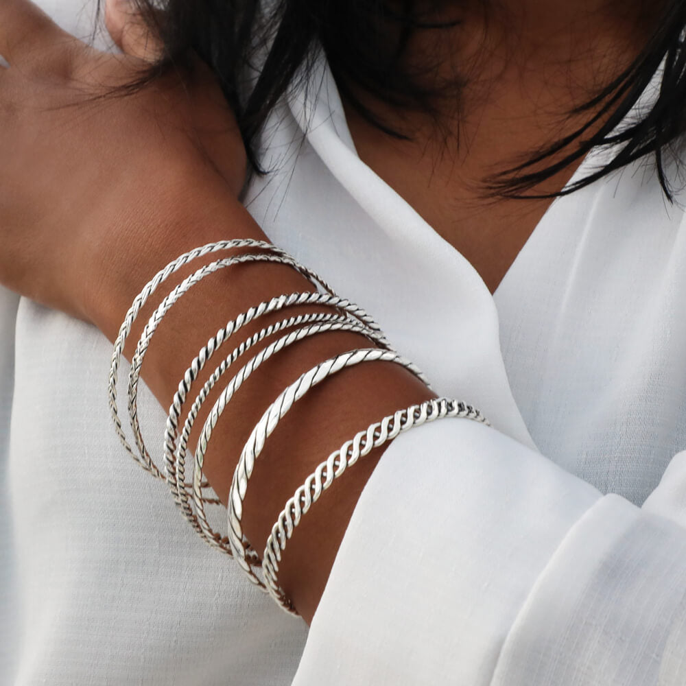 Women Silver Bangles- Solid 925 Sterling Silver - VY Jewelry