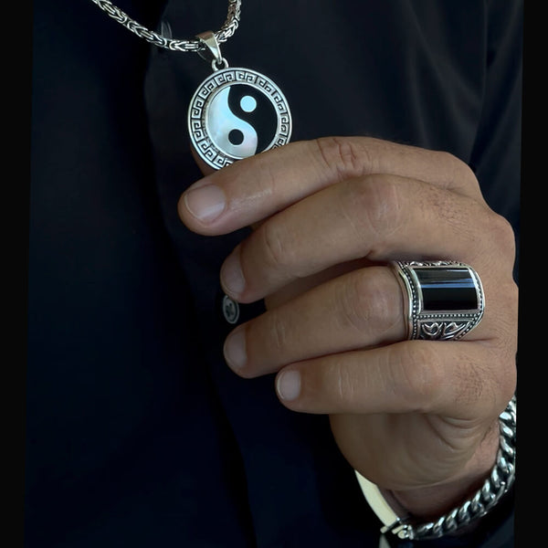 Yin Yang Pendant set with White Shell and Black Onyx Stone - VY Jewelry