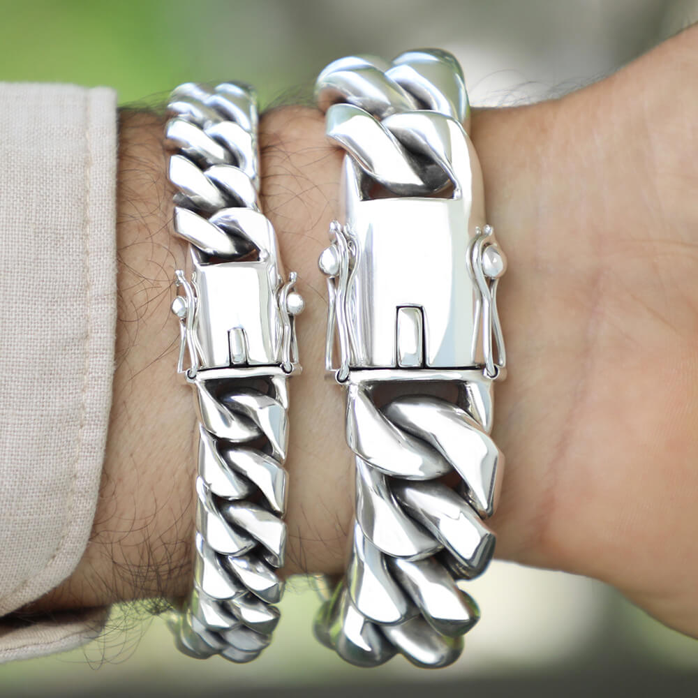 Solid 925 Sterling Silver Thick Men Bracelet 12 /20 MM - VY Jewelry