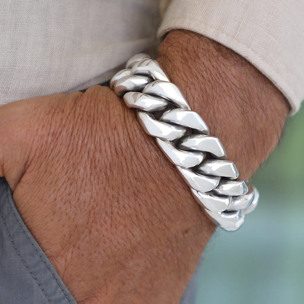 Solid 925 Sterling Silver Thick Men Bracelet 12 /20 MM - VY Jewelry