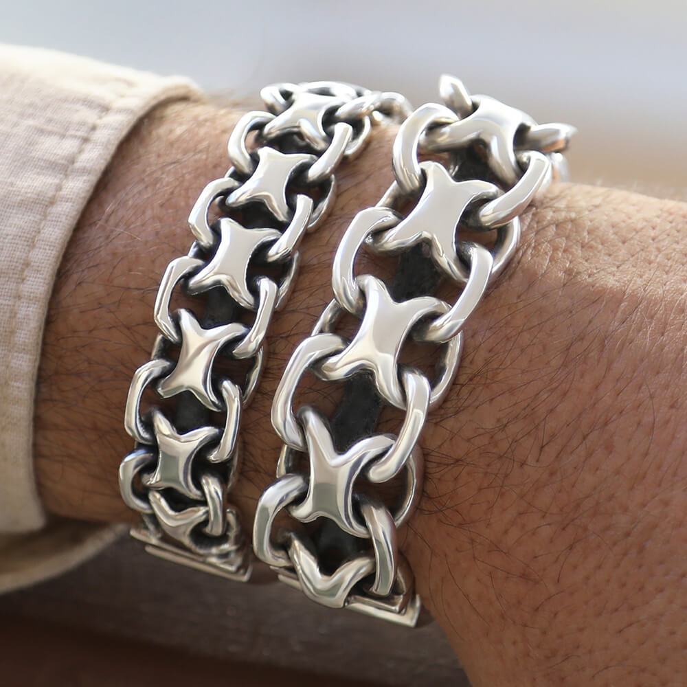 Biker Bracelets - 925 Sterling Silver, 15/20mm, Size 7 to 11 - VY Jewelry