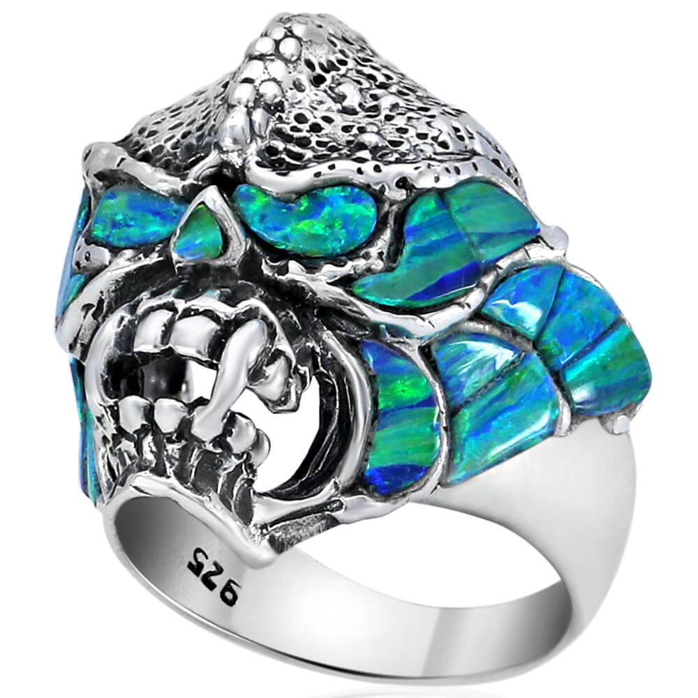 Monster Ring made of 925 Sterling Silver with Blue Opals - VY Jewelry