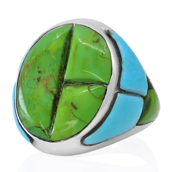 Green Turquoise Ring Solid 925 Silver set with Genuine Stone - VY Jewelry