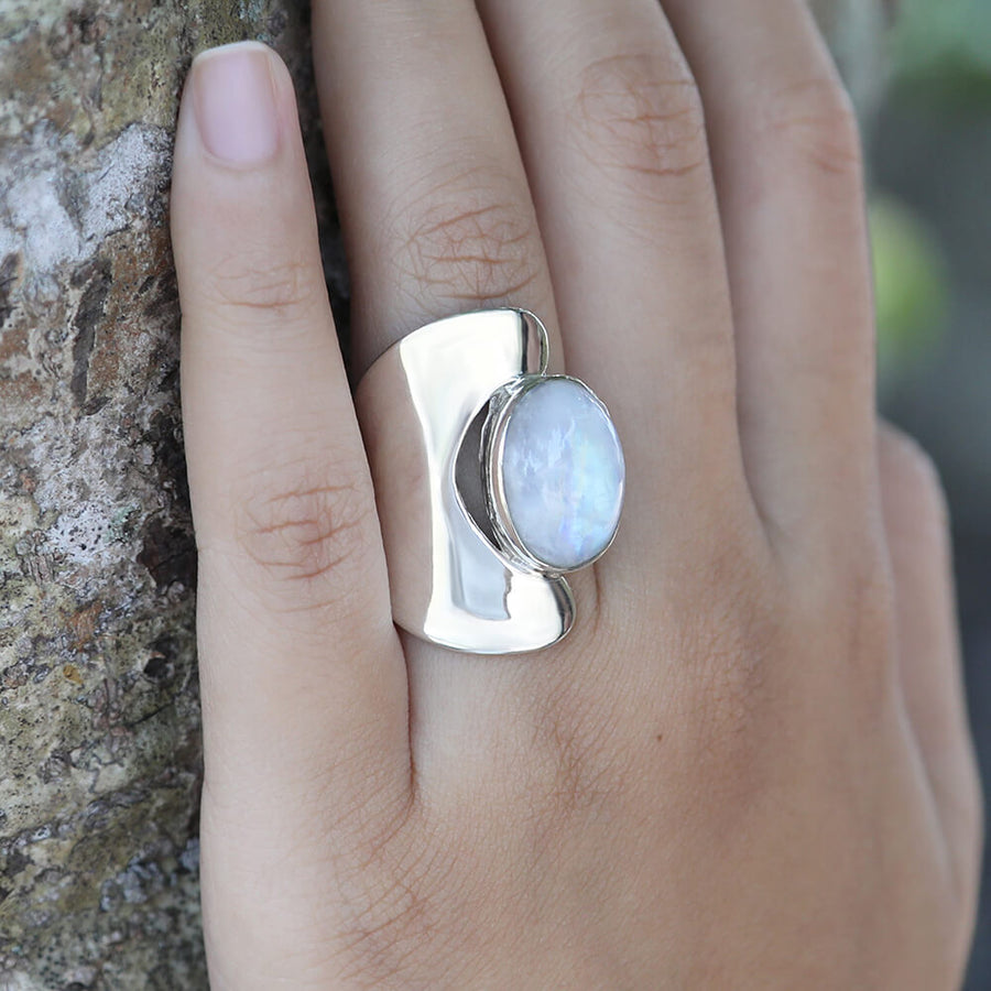 Moonstone Silver Ring for Women - Size Adjustable - VY Jewelry