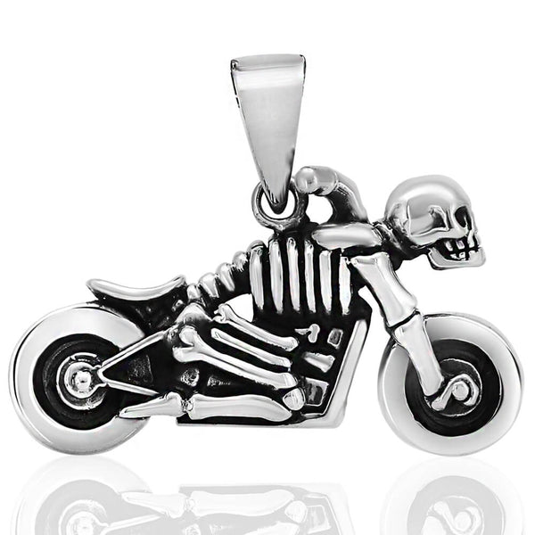 Motorcycle Pendant with Skeleton Biker - Solid 925 Silver - VY Jewelry