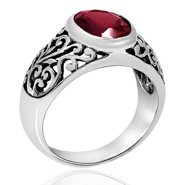 Red Stone Ring for Men - 925 Sterling Silver set with CZ - VY Jewelry