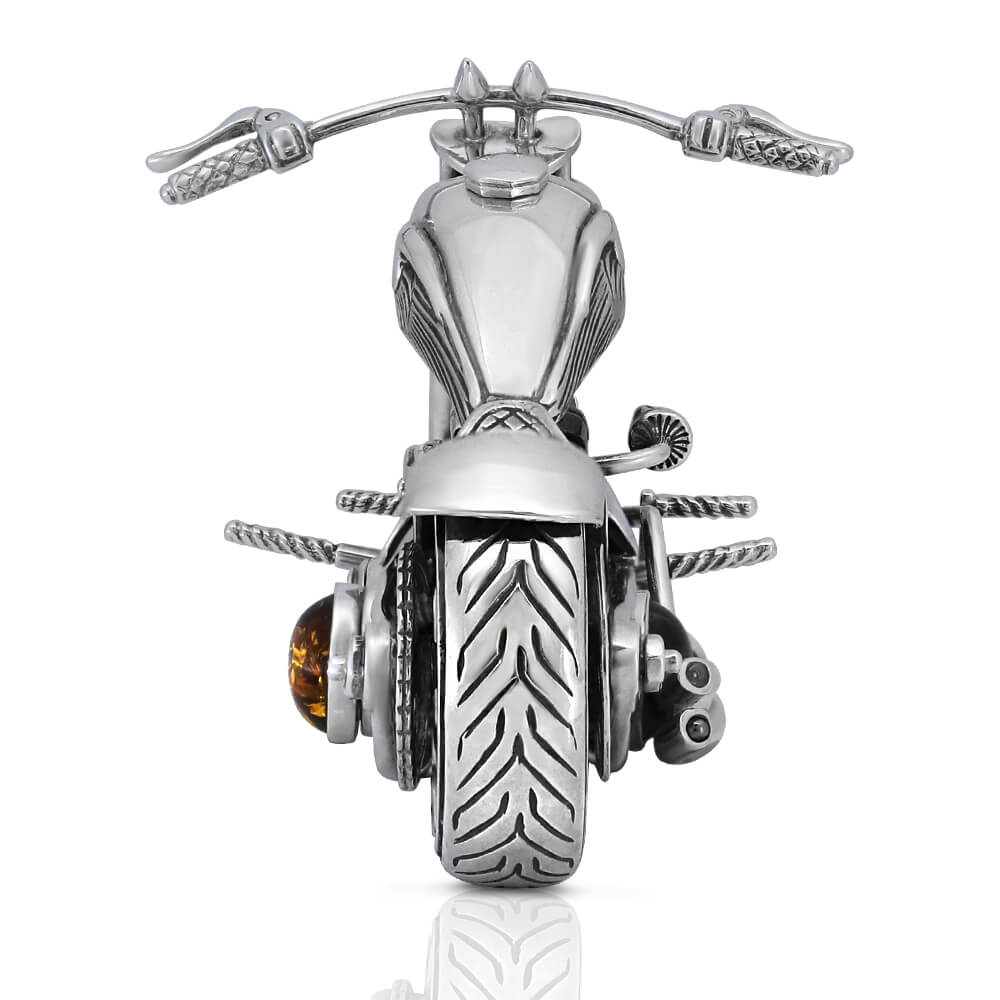 Motorcycle Figurine made of 925 Solid Silver, Amber Stones - VY Jewelry