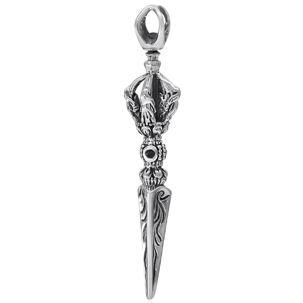 Phurba Pendant - 925 Silver set with Black Cubic Zirconia - VY Jewelry