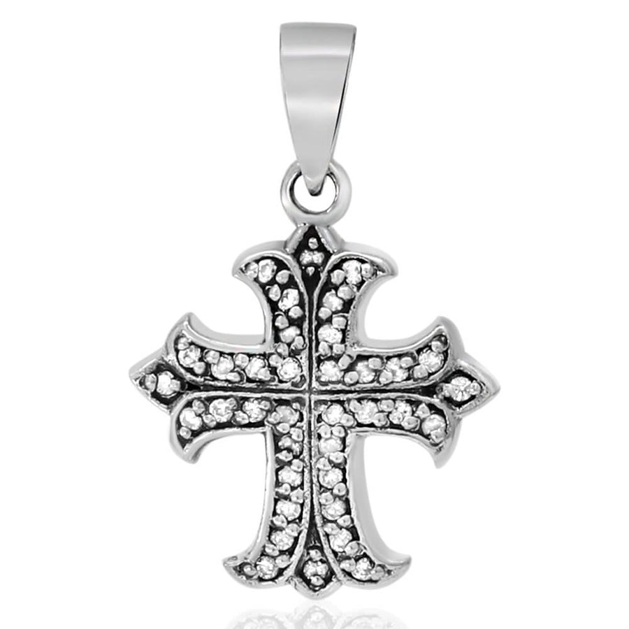 Small Cross Pendants - 925 Silver, Black or White CZ Stones - VY Jewelry